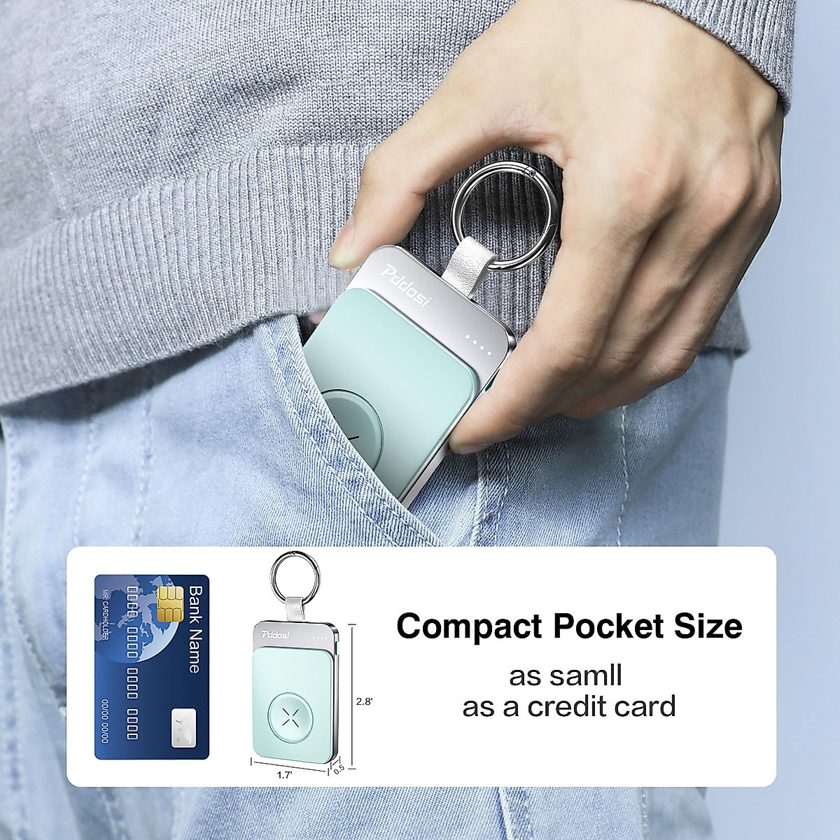 Pddosi Portable Wireless Charger for Apple Watch, 1500mAh Magnetic iWatch Charger Travel, Portable Watch Charger Keychain Power Bank for iWatch Series 9/8/7/6/5/4/3/2/SE/Ultra, Men Women Gift (Green)