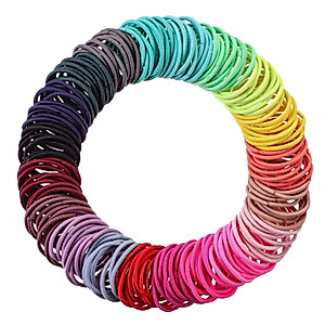 TecUnite 200 Pieces No-metal Hair Elastics Bulk Rubber Bands Hair Ties Ponytail Holders for Women(Multicolored)(Multicolored)