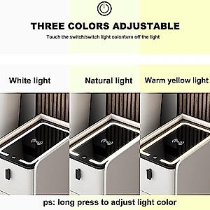 BKEKM Nightstands Smart Nightstand Wireless Charging Station End Table 2 Wood Drawers USB Bedside Table 3 Colors Led Light Bedside Cabinet Well Made