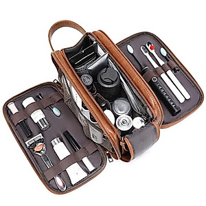 JIELV Travel Toiletry Bag for Men, Large Toiletry Bag Mens Travel Bag Toiletries Organizer for Grooming, Skincare, and Personal Care on the Go (PU-Leather-Waterproof, Brown)