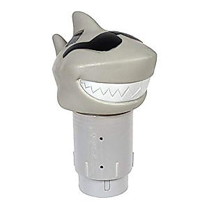 GAME 12902-BB Solar Light-Up Shark Pool 3-inch Tablet Chlorine Dispenser LED Light Sensor, Grey, 6.54” x 9.25” x 12.48