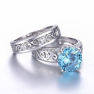 Merthus 925 Sterling Silver Rings 10x10mm Cubic Zirconia Bridal Ring Sets | Wedding Ring Band | Stackable Rings for Women | Silver Rings for Women