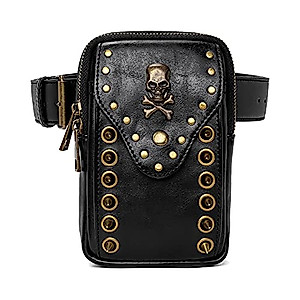 nice--buy Punk Gothic Skull Carry Purse Women Handbag Single Shoulder Waist Bag Cell phone Wallet Steampunk Retro Women Travel Purse Motorcycle Bag Stud Rivet Fashion, Black, Small