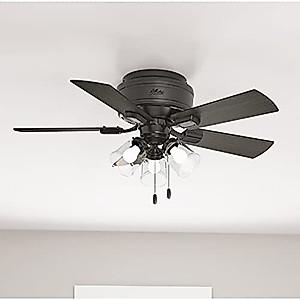 Hunter Crestfield Indoor Low Profile Ceiling Fan with LED Light and Pull Chain Control, 42", Noble Bronze