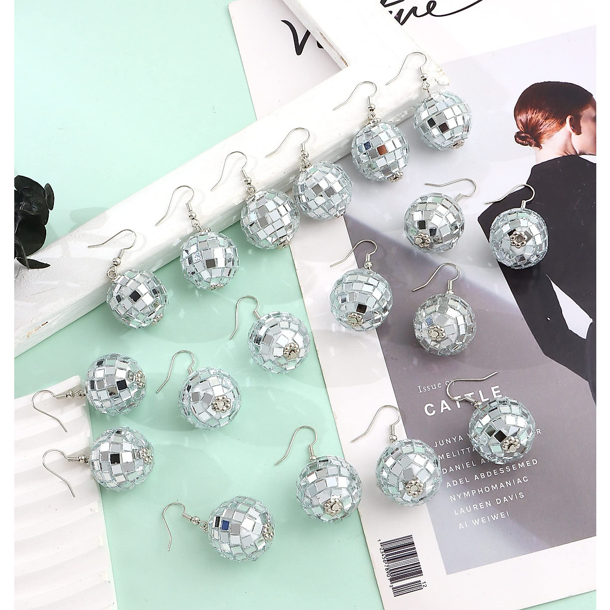 FIRAZIO 9 Pairs 70s Disco Ball Earrings Mirror Ball Earrings for Women 60s 70s Costume Accessories Halloween Earrings Disco Outfit Accessories