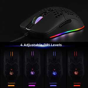 Attoe USB C Mouse,Lightweight Gaming Type C Mouse up to 7200 DPI,Wired Mouse for MacBook Pro Chromebook Laptop PC and More USB Type C Devices (Black)