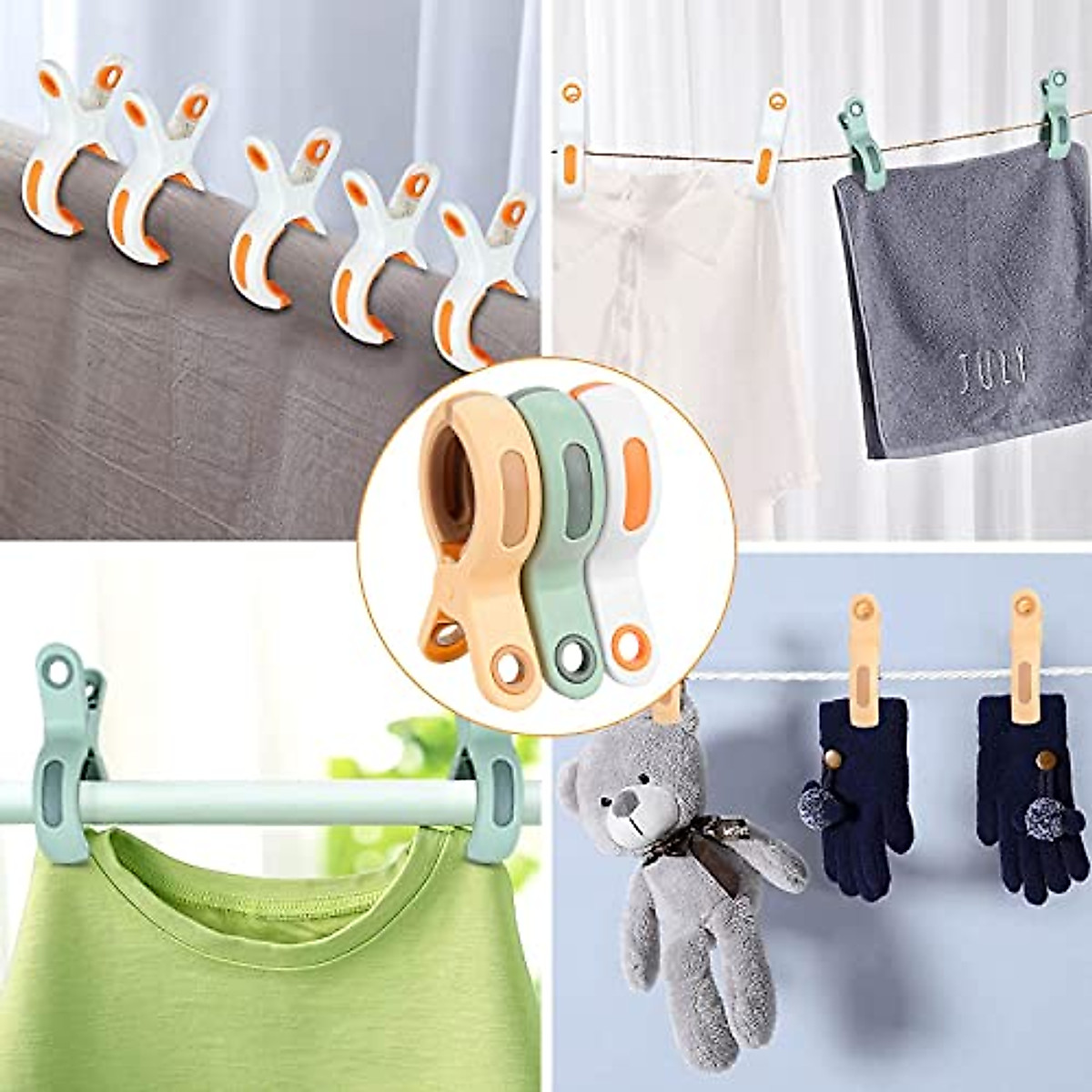 Linkidea Beach Towel Clips for Beach Chairs, Heavy Duty Laundry Clothes Pins Clips with Springs, Plastic Strong Beach Chair Clips Keep Towel from Blowing Away