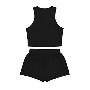 Verdusa Women's 2 Piece Outfit Sleeveless Crop Tank Top and Shorts Tracksuit Set Black XL