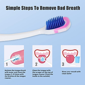 4PCS Tongue Scraper, Tongue Brush, Tongue Cleaner Helps Fight Bad Breath, Professional Tongue Brush for Freshing Breath (Green +Blue+Green+Pink)