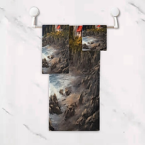 Flradish Lighthouse4 Towels 3 Pack Bath Towels for Bathroom Set Soft Cotton Highly Absorbent Lightweight & Quickdry Towel Set 1 Bath Towel,1 Hand Towel,1 Washclothe
