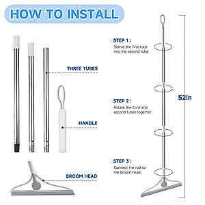 Silkyhouse Household Silicone Magic Broom, Multifunctional Squeegee Broom Sweeping Water and Pet Hair Sweeper with Extra-Long Adjustable Stainless Steel Handle for Floor, Glass, Tile(White-Gray)