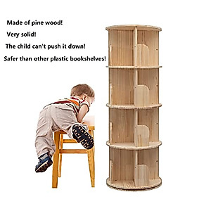 Rotating Bookshelf 360 Display 4 Tier Floor Standing Bookcase Storage Rack for Kids&Adults Solid Wood Bookshelf Organizer
