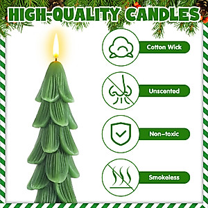MTLEE 4 Pcs Christmas Tree Shaped Taper Candles Xmas Eve Holiday Candle Unscented Candlesticks for Christmas Party Room House Kitchen Decor Wedding Decorations Gift(Green,5 Inch)