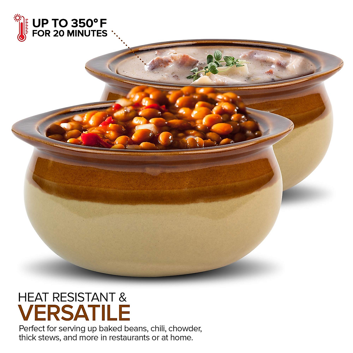 Stock Your Home 12 oz French Onion Soup Crock (4 Pack) -Two-Toned Brown & Ivory Porcelain Soup Bowls -Oven Safe Soup Bowls -Microwave and Dishwasher Safe Soup Crocks