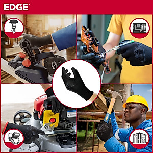 Ansell EDGE 48-126 Abrasion-Resistant Polyester Nitrile Industrial Gloves w/Knitted Liner for Auto, Machinery - Medium (8), Black (144 Pairs)