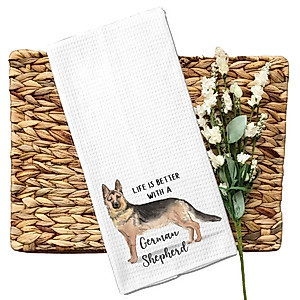 Watercolor Life is Better with a German Shepherd Microfiber Kitchen Tea Bar Towel Gift for Animal Dog Lover