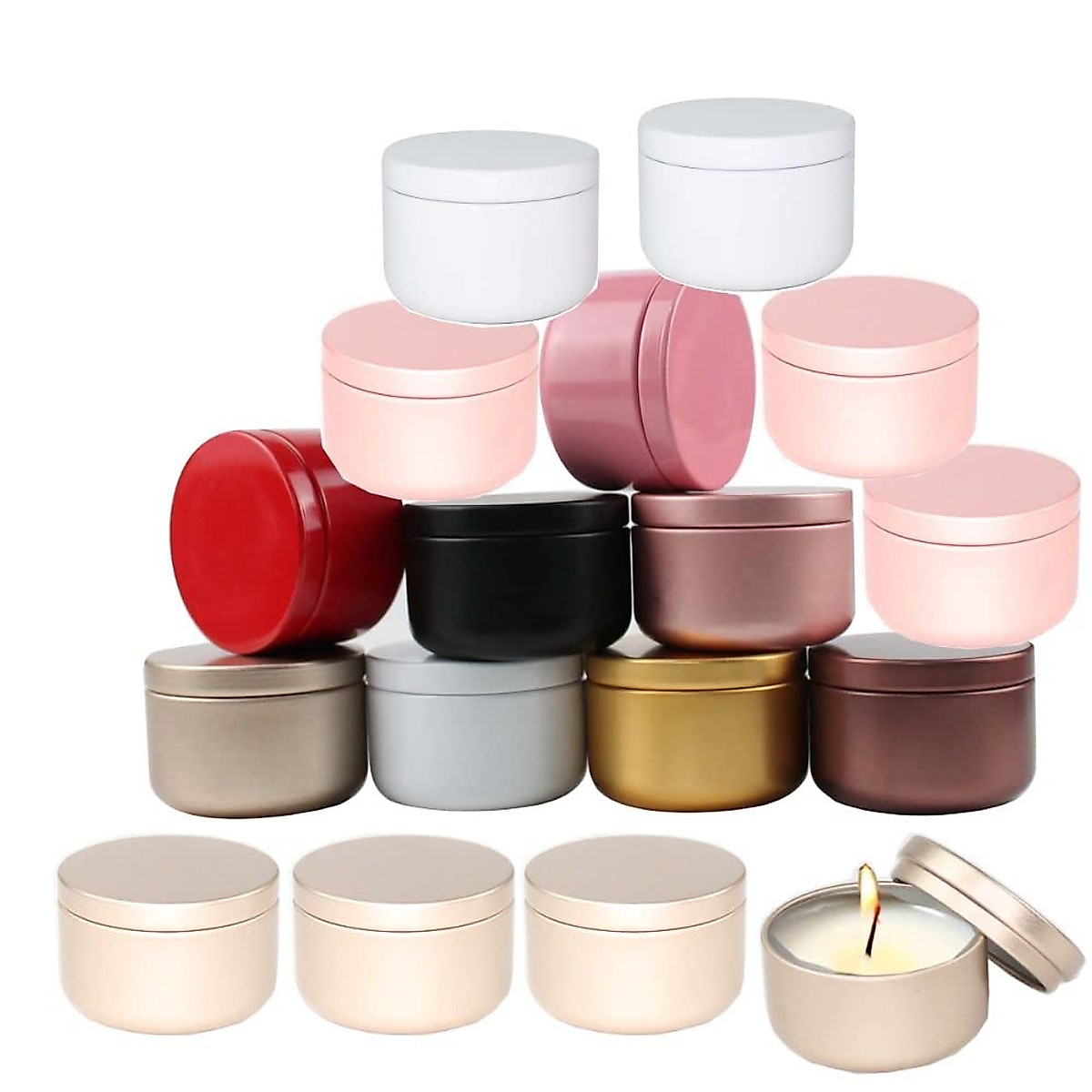 DIEWU 10Pcs Tin Candle Containers with Lids for Making Candles, Arts & Crafts, Empty Candle Jars with Lids(Brown)