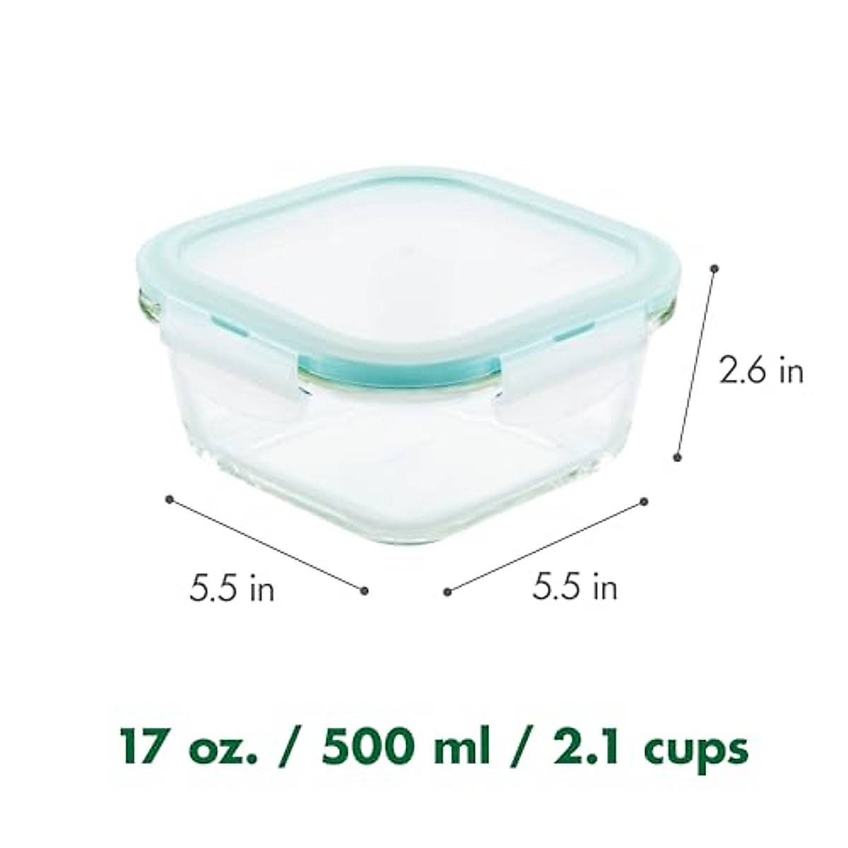 LOCK & LOCK Purely Better Glass Food Storage Container with Lid, 2.11-cup, Clear