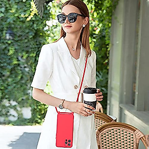 blaspins Crossbody Lanyard Strap Case for iPhone 14 Plus, Neck Cross Body, Adjustable Holder Removable, Drop Protection Shockproof, Hands-Free Silicone Case 6.7 inch, 150 cm Strap, iP14Plus - Red