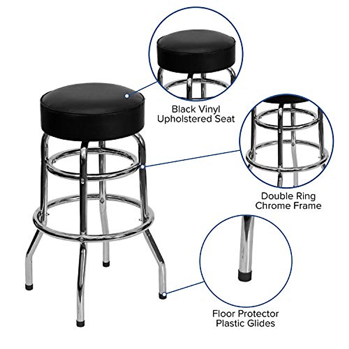 Flash Furniture Double Ring Chrome Barstool with Black Seat