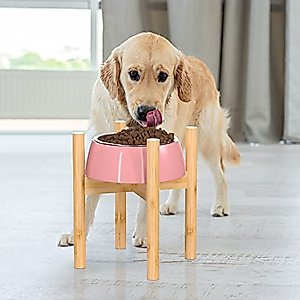 Tall Elevated Stand Raised Dog Bowl for Large Dogs 8-inch Single Dog Food and Water Bowl Stand Bamboo Dog Food Bowls Slow Feeder Stand