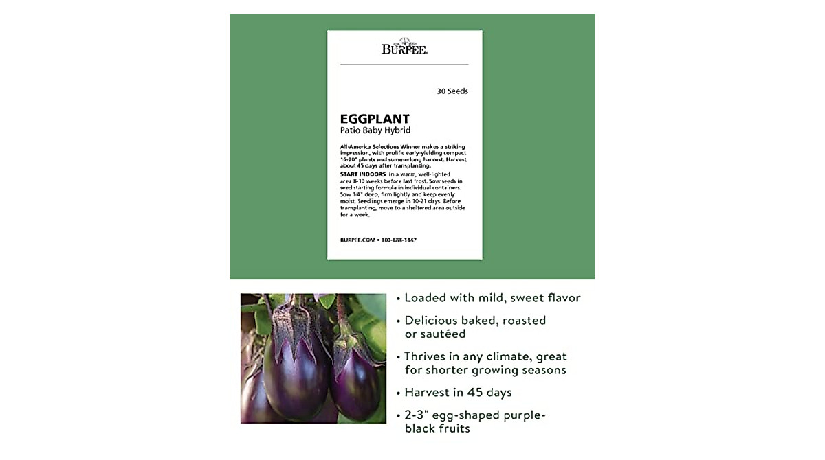 Burpee Patio Baby Eggplant Seeds - Perfect for Small Gardens