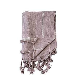 Creative Co-Op Cotton Slub Grid Pattern and Tassels, Lilac Throw Blanket, Purple