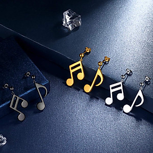Beautlace Musical Note Staff Stud Earrings Black Gun Plated Asymmetry Treble Clef Music Note Studs Jewelry Gifts for Music Lover KE0044K