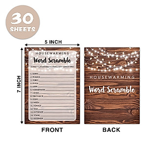 Housewarming Party Games, Word Scramble, Rustic New Home, New House, New Homeowner Party Games Cards, 30 Sheets Each Pack