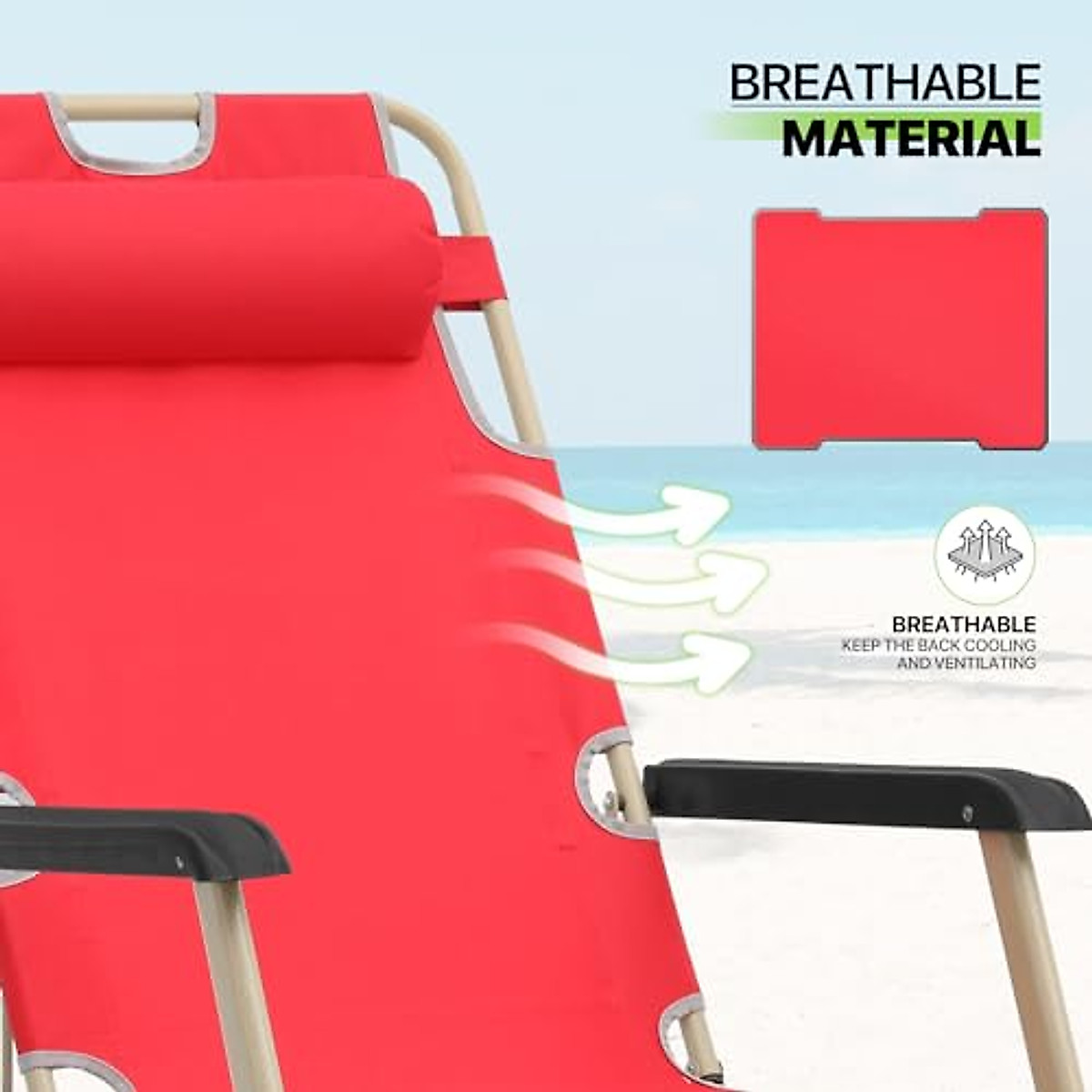 Magshion Folding Reclining 3-Position Patio Chairs Outdoor Chaise Lounge Chairs Patio Furniture Folding Portable Outside Recliner Chair for Poolside Backyard and Beach, 300 lbs (Red)