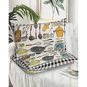 Edwiinsa Kitchen Cooking Pillow Covers Standard Size Set of 2 20x26 Bed Pillow, Farmhouse Rutsic Black Plaid Burlap Plush Soft Comfort for Hair/Skin Cooling Pillowcases with Envelop Closure