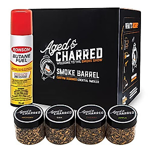 Save 10% on Aged and Charred Smoke Barrel Kit - Cocktail Smoker Kit & Wood Chips for Cocktail Smoker - Variety 4-Pack Bundle