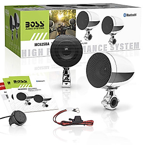 BOSS Audio Systems MC625BA Motorcycle Speaker Sound System - Bluetooth, Amplified, Weatherproof, 3 Inch Speakers, Multi-Function Volume Control, Also Use with ATVs UTVs