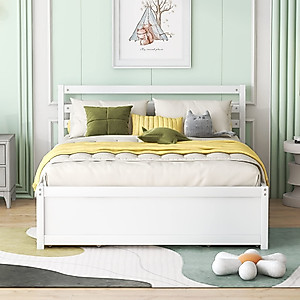 Bellemave Full Bed with 4 Drawers and Headboard Wood Platform Beds with Storage and Slat Support for Kids Boys Girls Teens, White