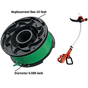 GH3000 Trimmer Spool Replacement Compatible with Black and Decker SF-080 SF-080-BKP GH3000R LST540B LST540 Auto Feed Weed Eater, SF080 Spool Refills 20ft 0.080 inch Single Line, GH3000 Spool