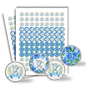 Watercolor Dahlia Floral Elephant Boy Baby Sprinkle Baby Shower Kiss Sticker Labels, 300 0.75" Circle Stickers for Chocolate Drop Kisses by Amanda Creation, Great for Favors, Treats, Envelopes & Bags