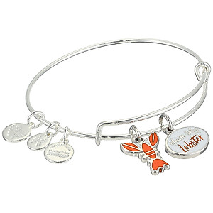 Alex and Ani AS19EBFRD06SS,Friends, You're My Lobster Duo Charm Expandable Bangle Bracelet,Shiny Silver,Red,Bracelet
