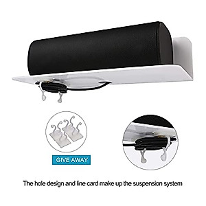 Acrylic Floating Wall Shelves, Damage-Free Expand Wall Space, Small Display Shelf for Smart Speaker/Action Figures with Cable Clips, Bluetooth Speaker, Webcam, Phone Stand (White)