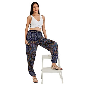 Joob Joob Boho Pants for Women - Hippie Harem Pants Women - Womens Yoga Pants – Comfy Bohemian Flowy Hippie Clothes - Midnight Medium