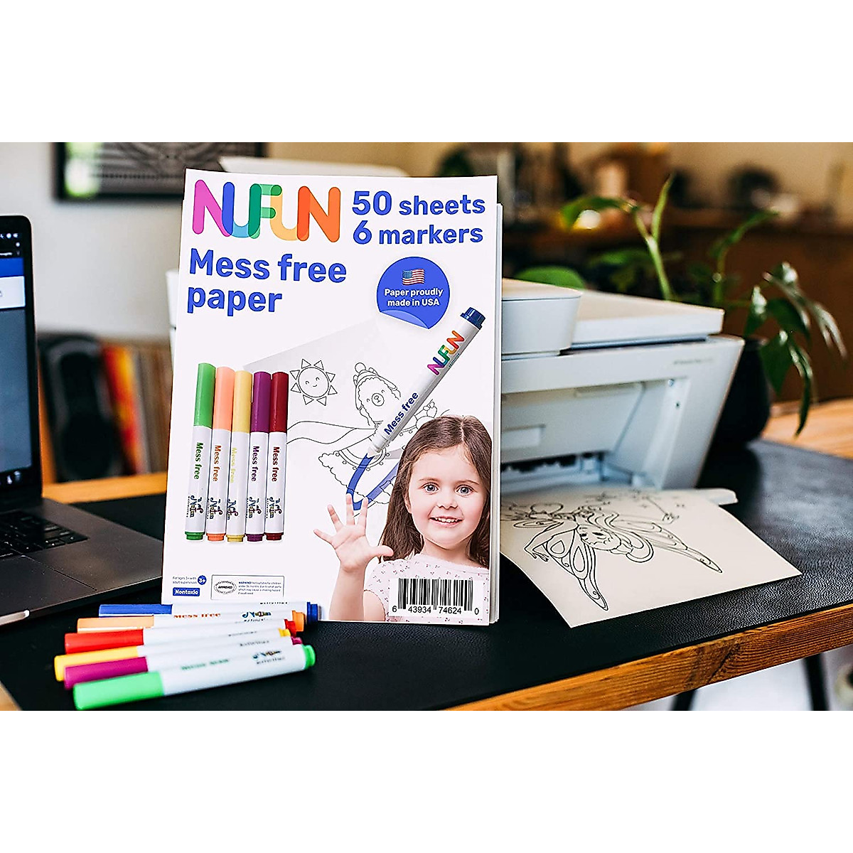 NuFun Activities Mess Free Set - Kids Create No Mess Wonders with Special Coloring Paper, Gift for Toddlers and Kids, 50 Blank Pages and 6 Markers
