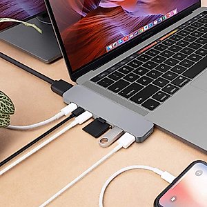 HyperDrive Mac USB C Hub Adapter, Multi-Port Hub MacBook Pro 2020 2019-2016, MacBook Air 8-in-2 Dongle w Thunderbolt 3, USB-C 100W PD, 4K HDMI, MiniDP, microSD/SD Card Reader, 2xUSB A - Gray