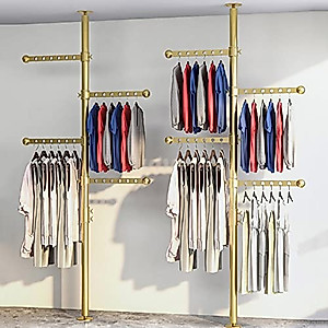 BIFCIOFH Adjustable Clothing Rack, 4-Tier Standing Metal Clothing Rack, Heavy Duty Vertical Pole Garment Rack, Closet Organizer System