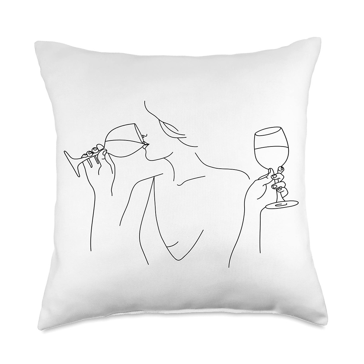 Line Art Wine Designs And Minimal Wine Drinker Art Double Fisting Black and White Funny Wine Lover Line Art Throw Pillow, 18x18, Multicolor