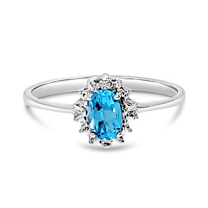 Direct-Jewelry 14k White Gold Oval Blue Topaz And Diamond Ring (Size 9)