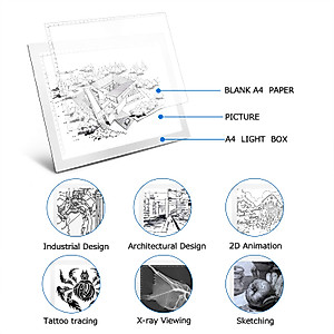 A4 Dimmable Brightness LED Artcraft Light Box Tracer Slim Light Pad Portable Tablet, ME456 USB Power Cable Copy Drawing Board Tracing Table for Artists Designing, Animation, Sketching (White)
