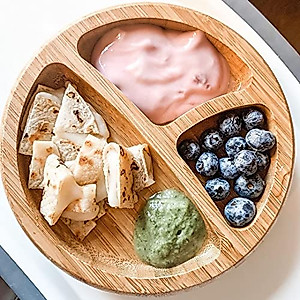 Avanchy Baby Toddler Feeding Suction Plate + Soft Tip Spoon Babies Set | Divided Bamboo Stay Put Plates | BPA Free | Fits Most Highchairs | 7” × 2” - Pink