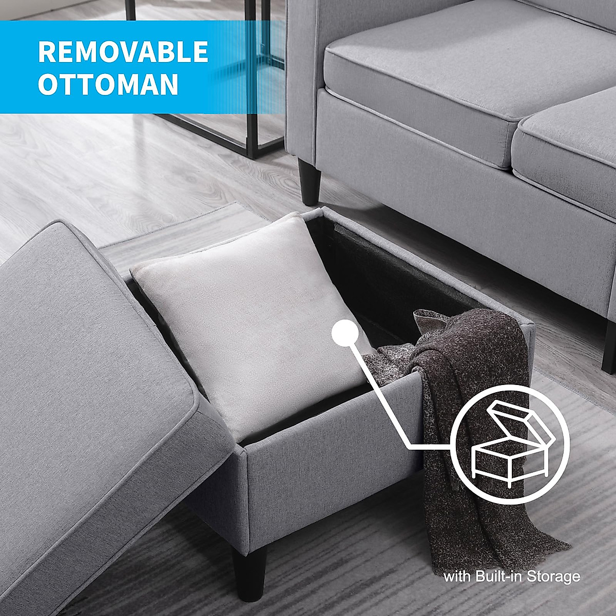 ADOWORE 90inch l Shape Couch for Living Room,3-Seater L Shape Sectional Couch L Shape for Small Space,Small Convertible Sectional Sofa w Ottoman for Apartment