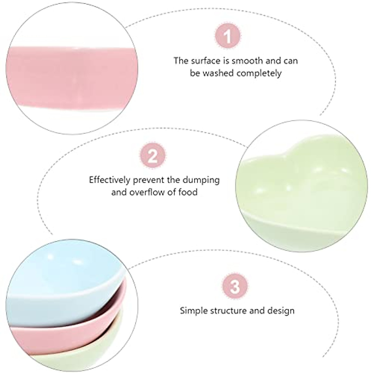 TEHAUX 3Pcs Ceramic Pet Bowls Heart Shaped Food Bowls for Cats Cute Hamster Food Containers Washable Hamster Feeder Bowls for Rabbit Guinea Pig Gerbil Hamster Chinchilla ( Pink+ Green+ Blue )
