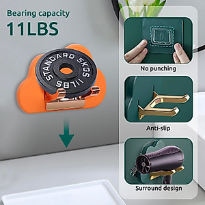 2 Pack Universal Hair Dryer Holder Wall Mounted, Blow Dryer Hanger Wall Mount for Hair Dryer Hook with Plug&Cord Organizer Self Adhesive for Cabinet Bathroom(Orange and Green)