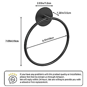 Matte Black Bathroom Towel Ring - SUS304 Stainless Steel Bathroom Towel Rack, Susswiff Adhesive Wall Mounted Hand Towels Holder, Towel Hanger for Bathroom Organizer, Kitchen Storage